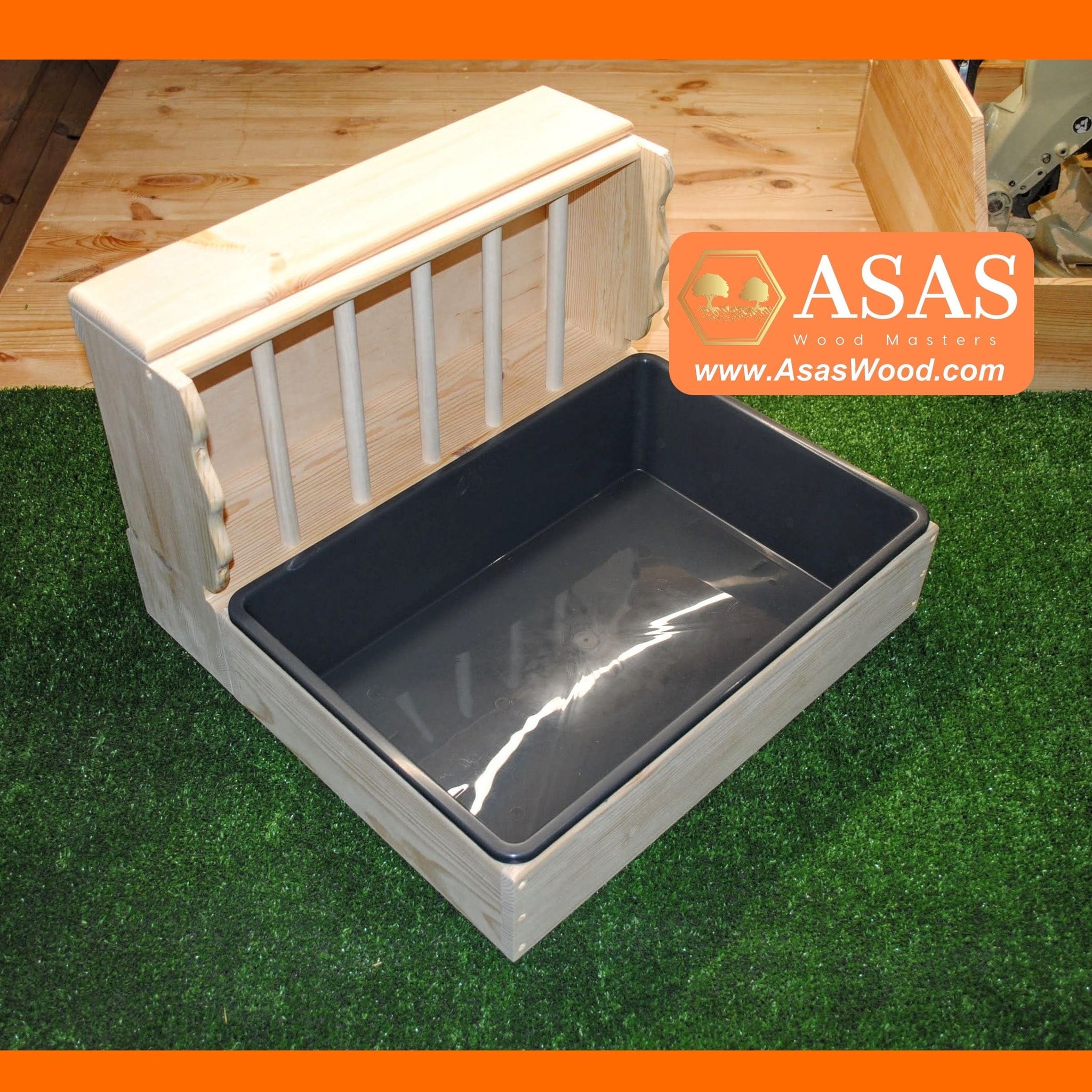 Rabbit Hay Feeder with Litter Box with nipple water bottle – AsasWood