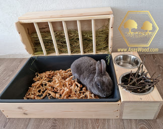 Rabbit hay feeder with litter box ️ Large – AsasWood